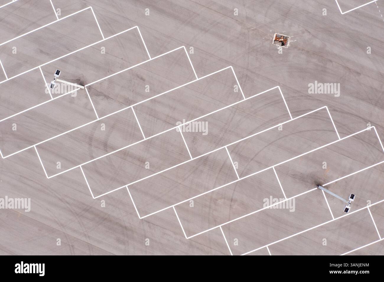 Aerial view of organized parking lot markings at an rv and boat storage ...