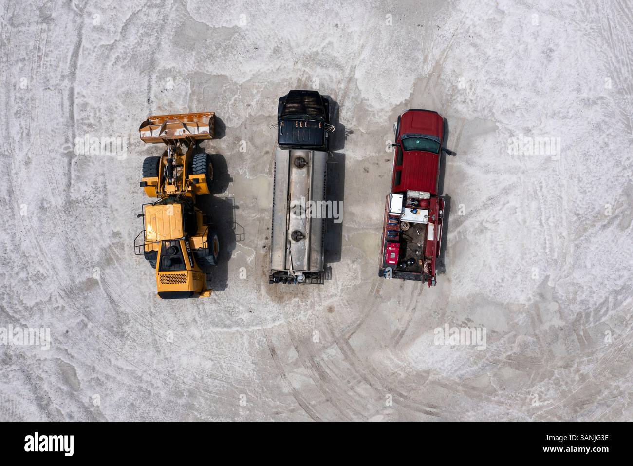 Aerial view of Stavola Aggregate Supply worksite with heavy machinery ...