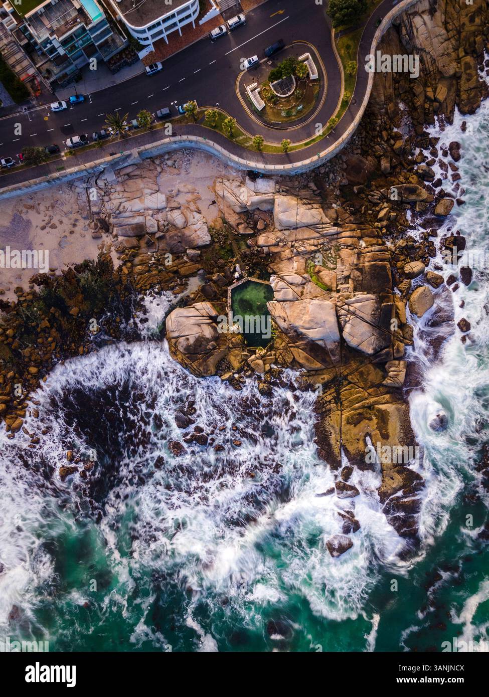 Aerial view of Saunders Rock tidal pool in summer at Bantry Bay ...