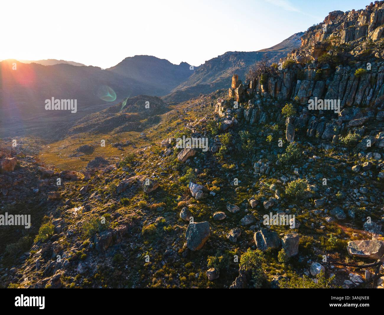 Aerial view of cederberg cedar tree valley with rugged mountains and ...
