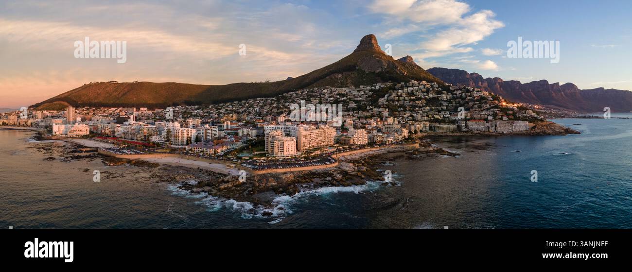 Panoramic aerial view of Atlantic Seaboard sunset with Lion’s Head ...