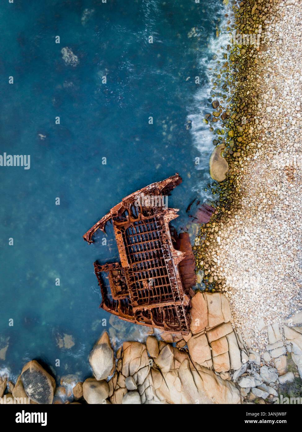 Aerial view of Antipolis shipwreck washed on shore Cape Town, South ...