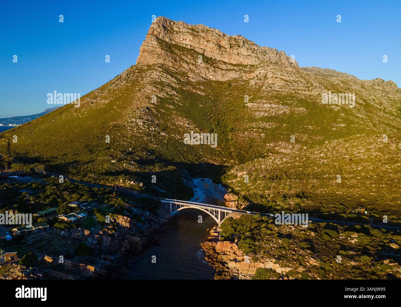 Aerial view of Steenbras River bridge on Clarence Road drive Kogel Bay ...