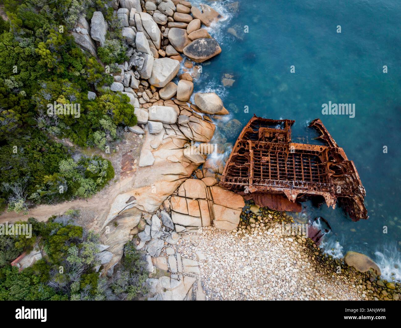Aerial view of Antipolis shipwreck washed on shore Cape Town, South ...