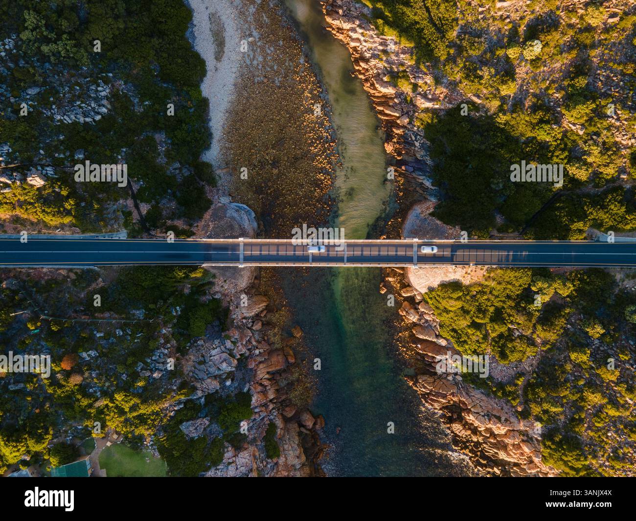 Aerial view of Steenbras River bridge on Clarence Road drive Kogel Bay ...