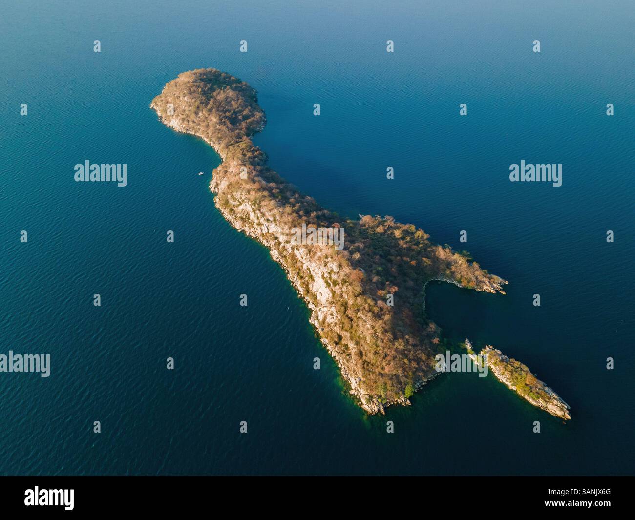 Aerial view of Boadzulu Island Southern Lake Malawi, Mangochi, Malawi ...