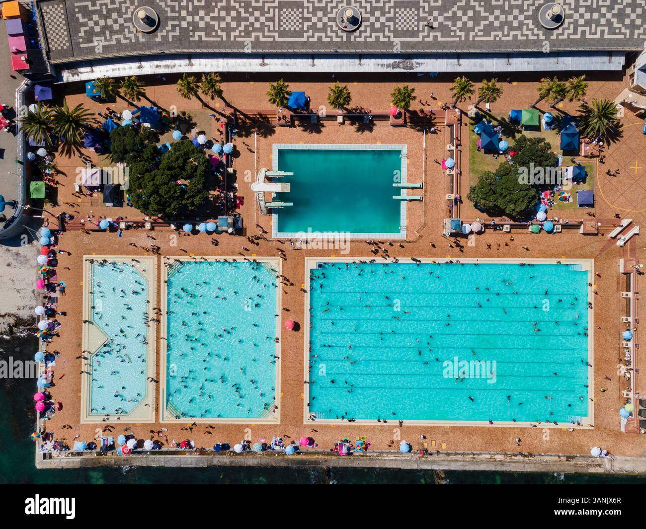 Aerial view of Sea Point public pool summer popular destination of ...