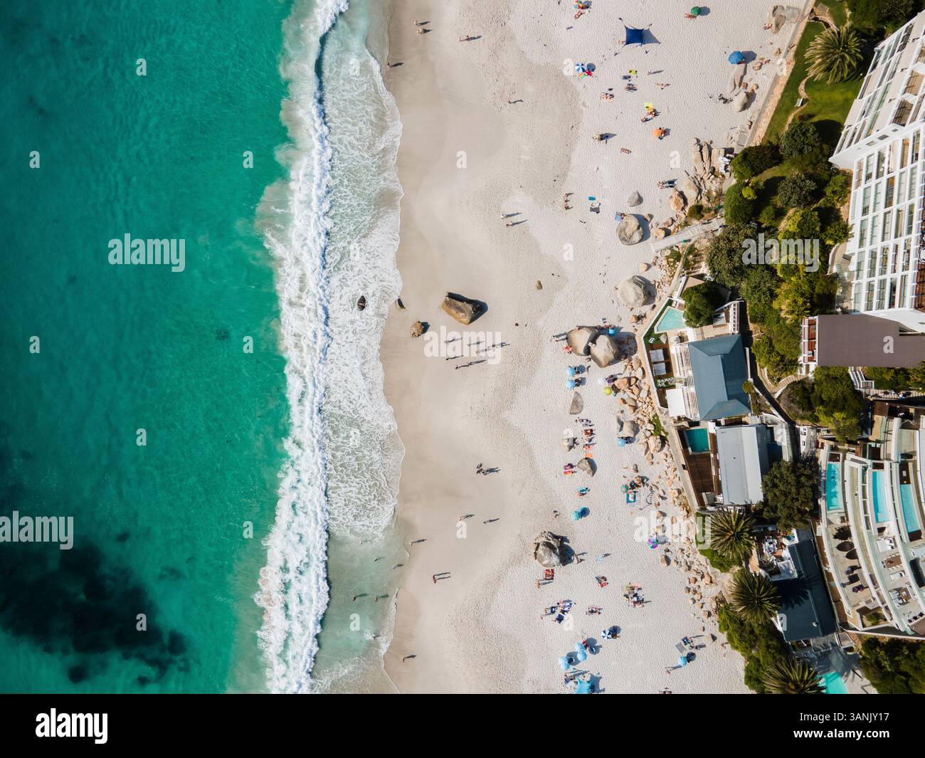 Aerial view of Clifton 2nd pristine beach white sand and blue ocean ...