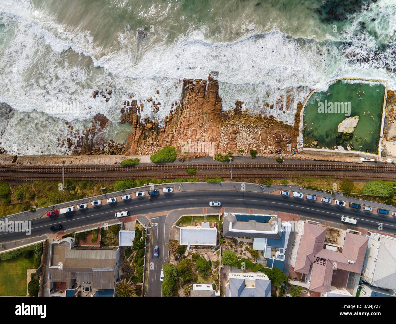 Aerial view of Dalebrook tidal pool early morning swimmers, Cape Town ...