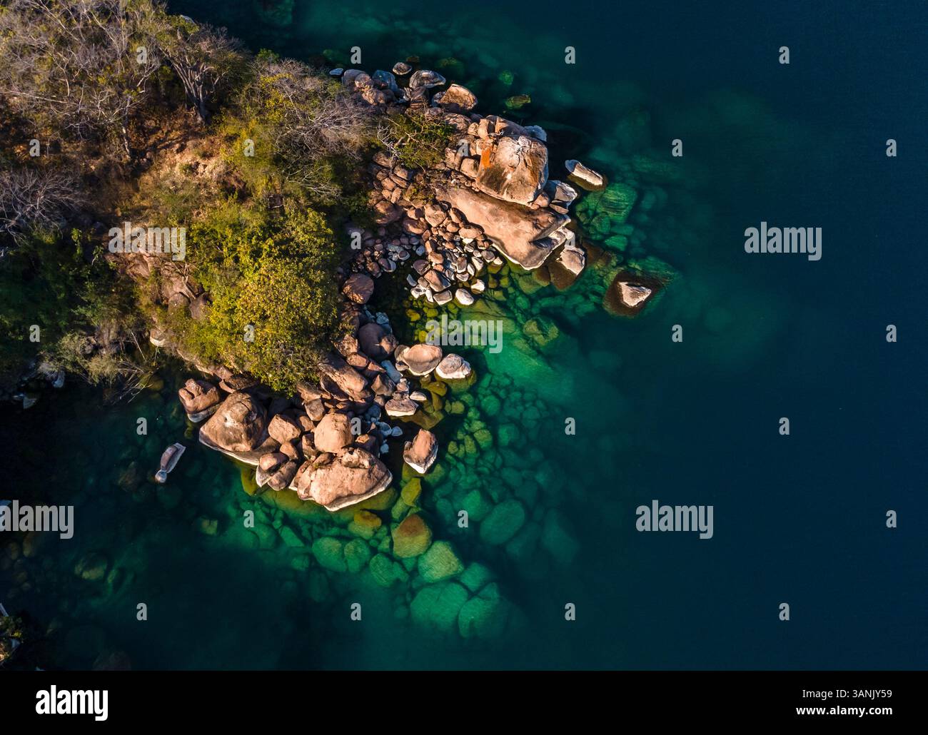 Aerial view of Mumbo Island Lake Malawi National Park, Salima, Malawi ...