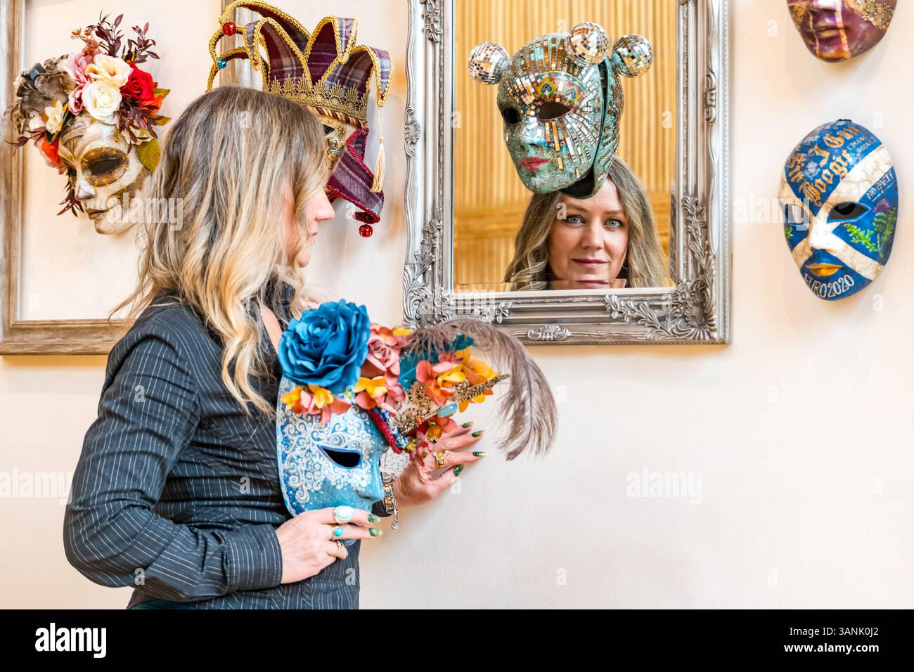 Venetian mask maker Lorraine Pritchard exhibition of masks, Scottish ...