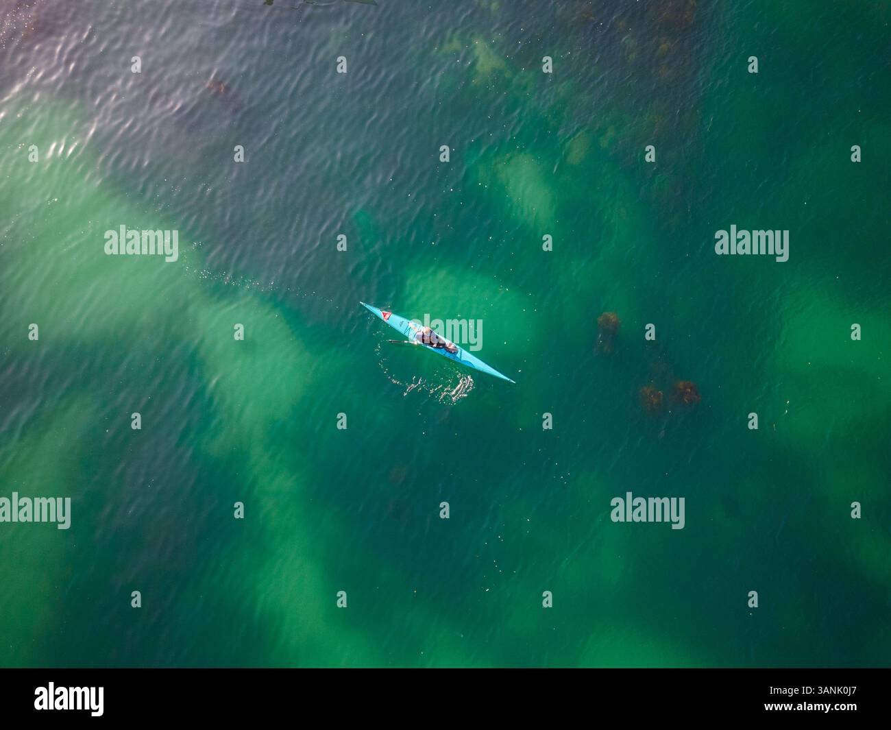 Aerial view of kayak on Atlantic Ocean top down abstract Cape Town ...