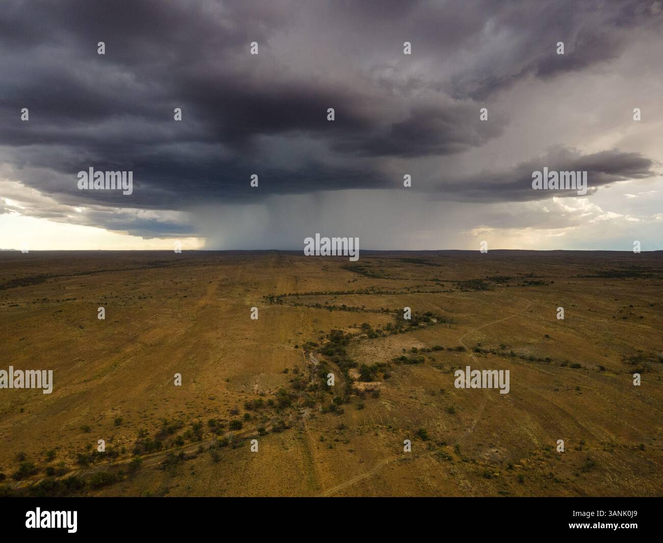 Aerial view of thunderstorm rain over the arid Karoo, Prince Albert ...