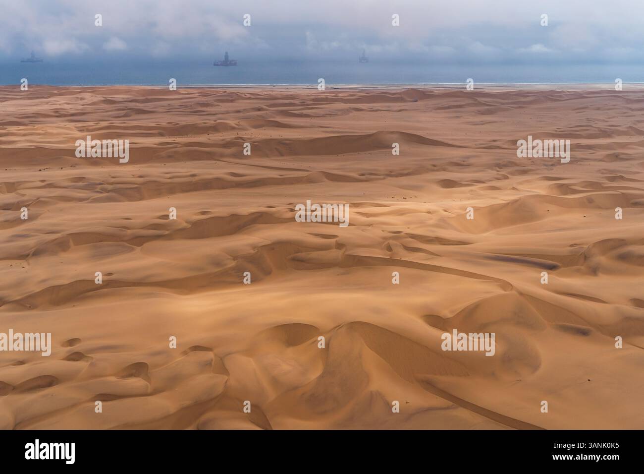 Aerial view of Namibian Desert dunes near Swakomund shoreline, Namibia ...