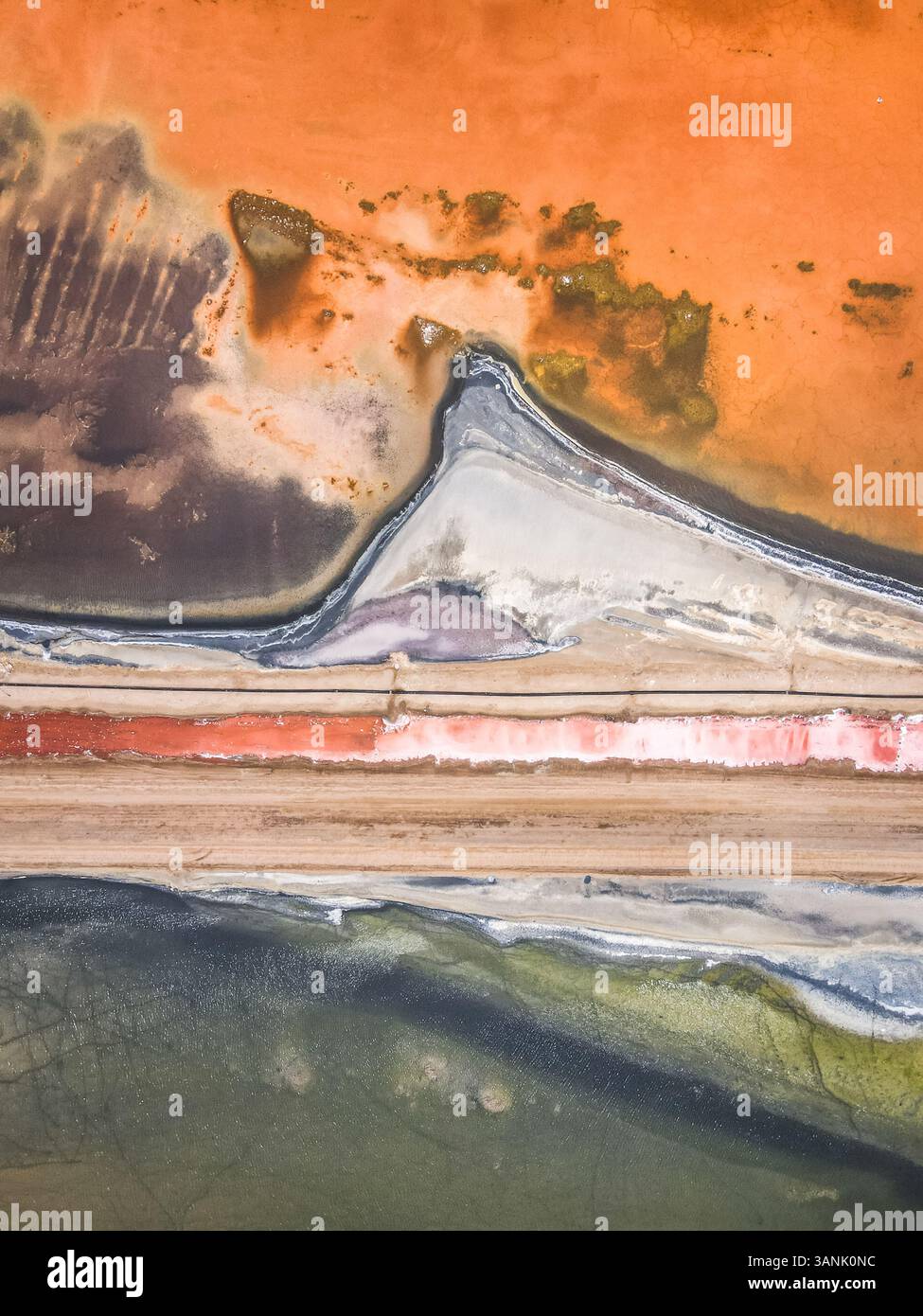 Aerial view of Walvis Bay salt pan abstract landscape, Erongo Region ...