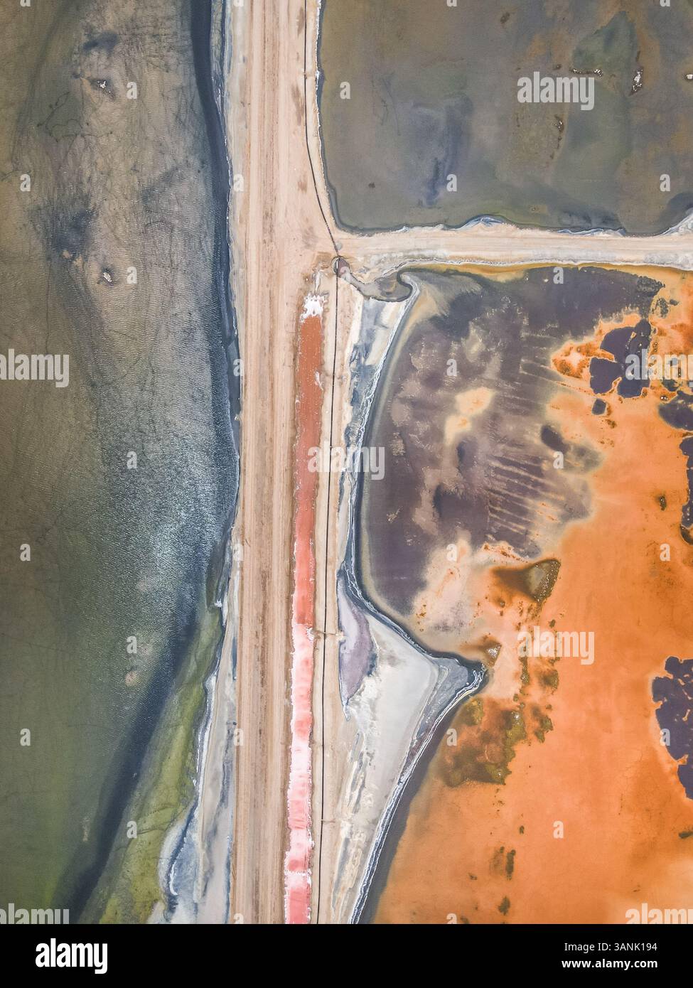 Aerial view of Walvis Bay salt pan abstract landscape, Erongo Region ...