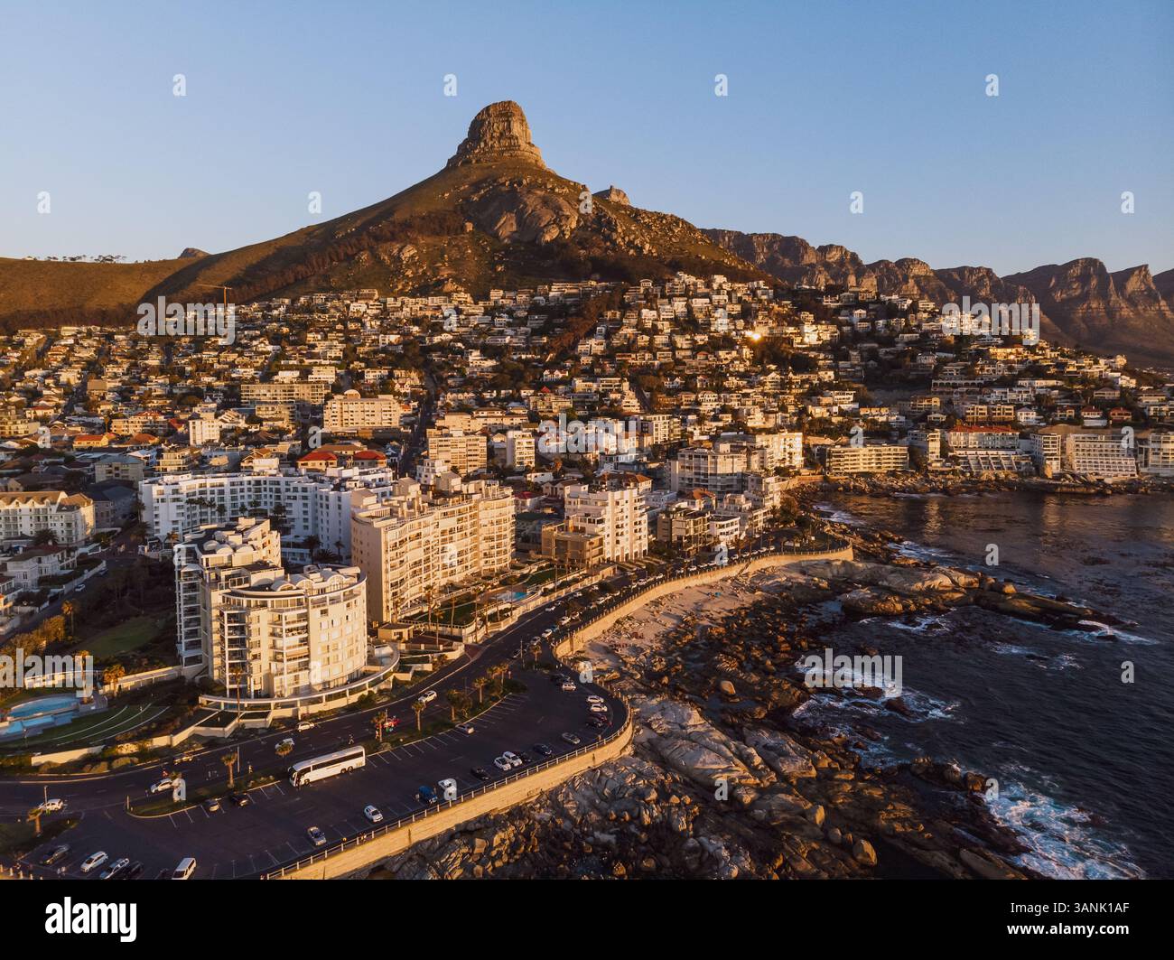 Aerial view of Lions Head mountain and Bantry Bay, Cape Town, South ...