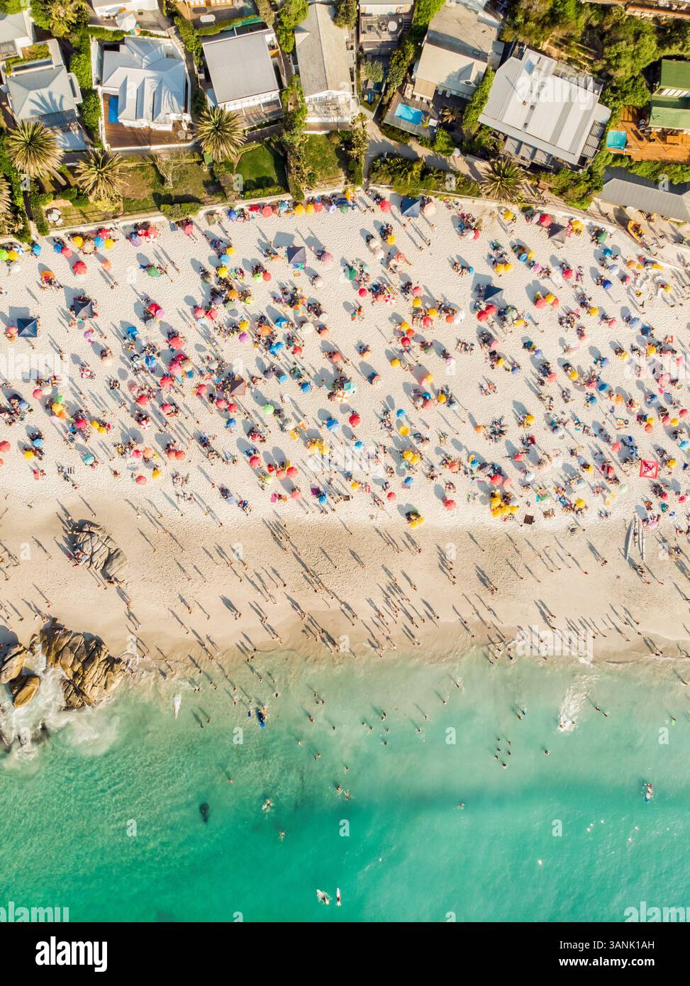 Aerial view of beach goers at Clfiton Beach a Bue Flag beach, Cape Town, South Africa Stock ...