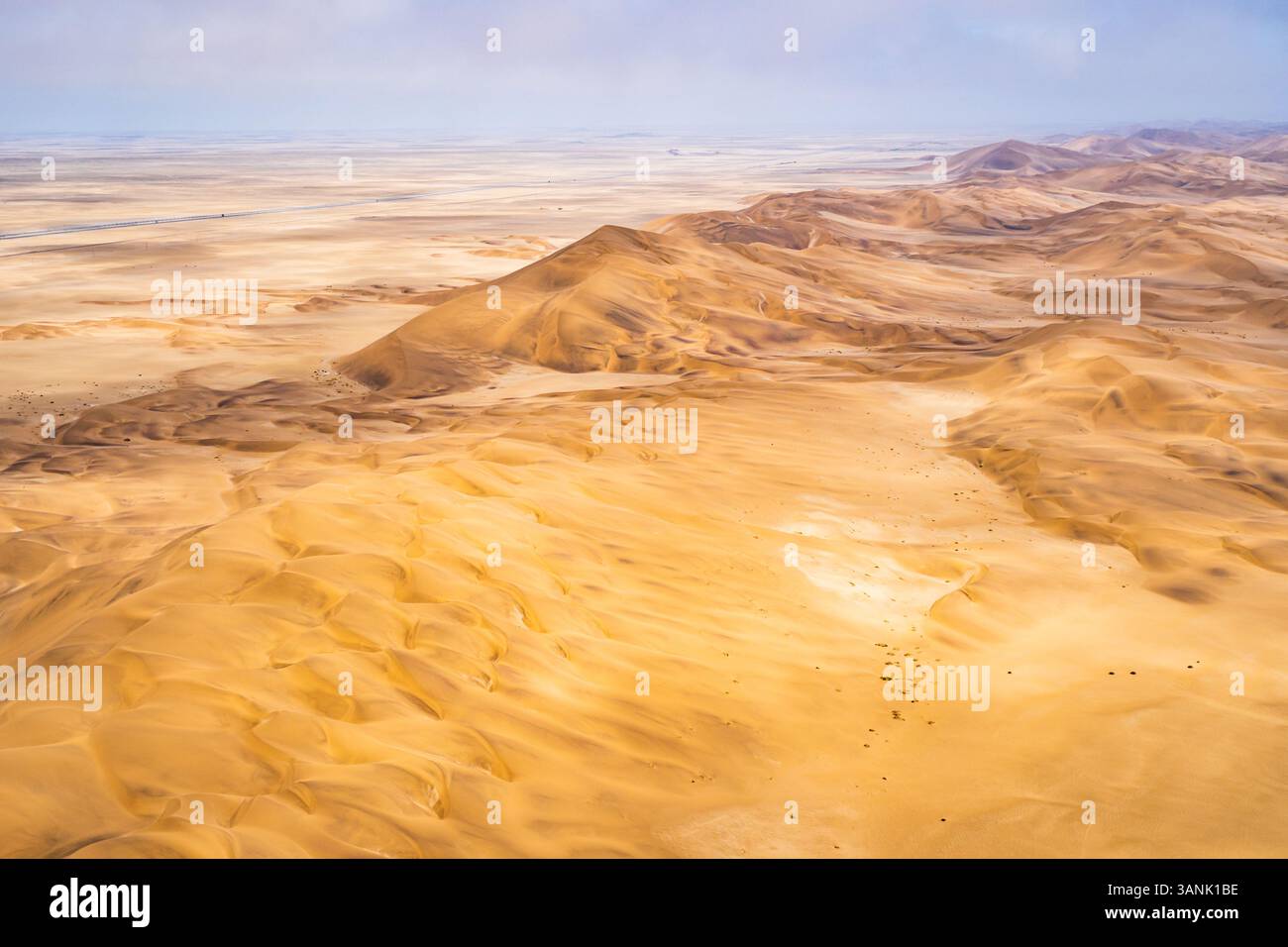 Aerial view of Namibian Desert dunes near Swakomund shoreline, Namibia ...
