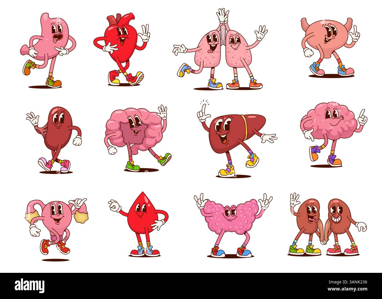 Funny groovy human organ characters, retro body anatomy vector ...