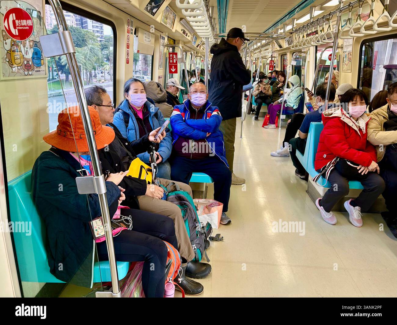 Taipei, Taiwan, Crowd People, Tourists, Sitting, Riding Metro Train ...