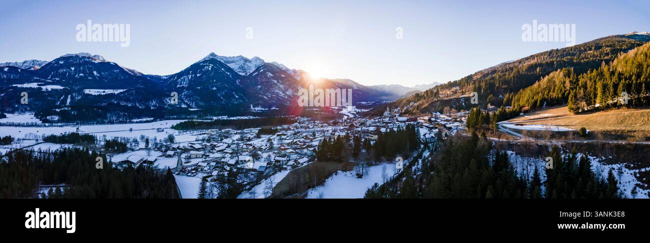 Aerial drone panoramic view in winter of Drava Valley overlooking a ...