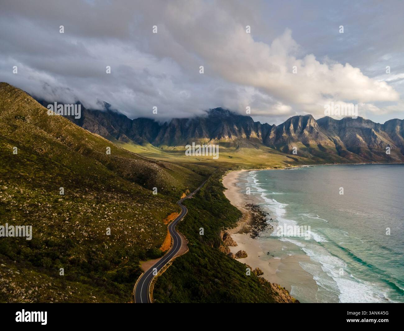 Aerial view of scenic coastal drive Clarens Drive and Kogel Bay beach ...