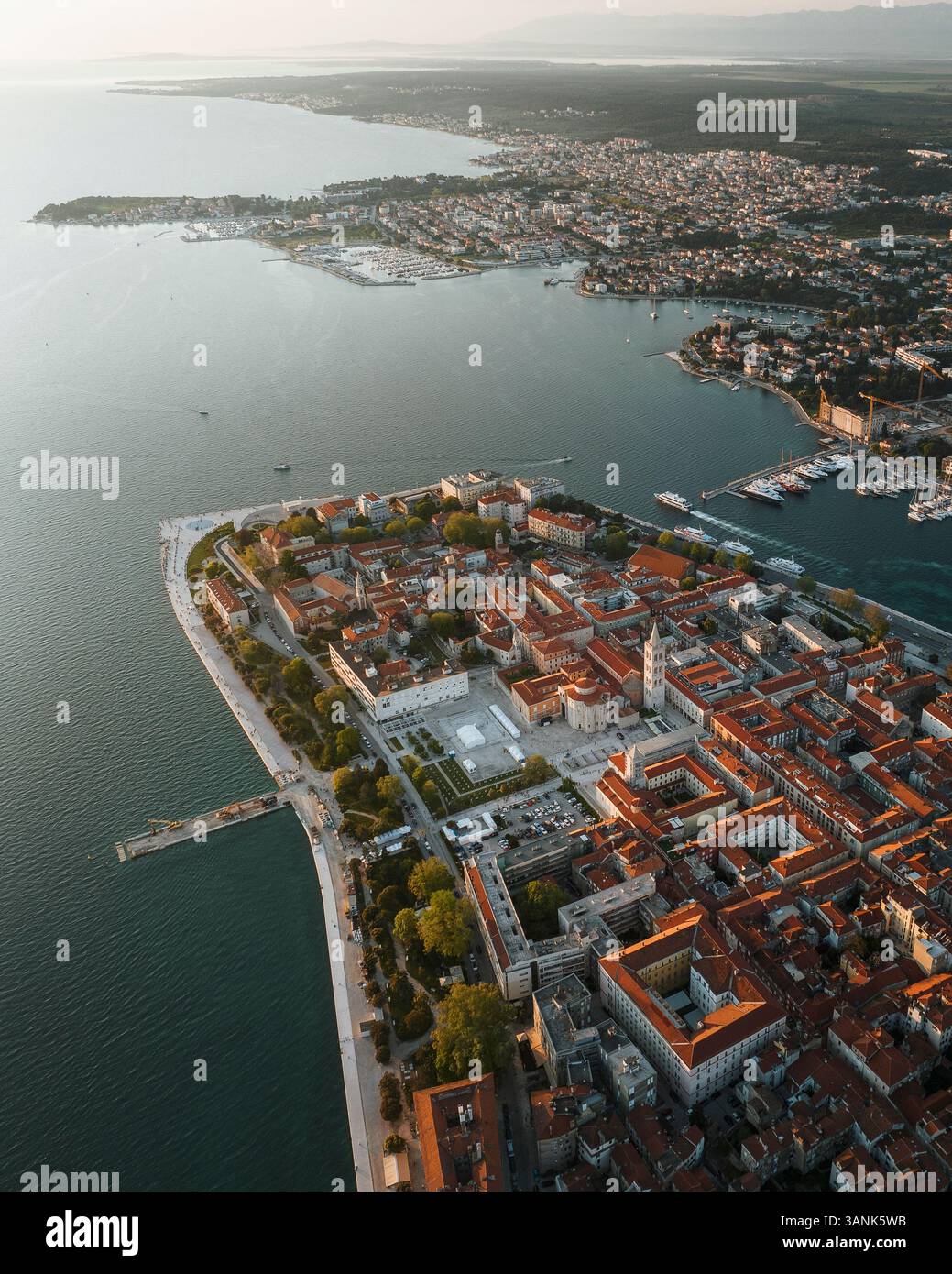 Aerial view of Zadar, Istria in sunset with historic medieval rooftops ...