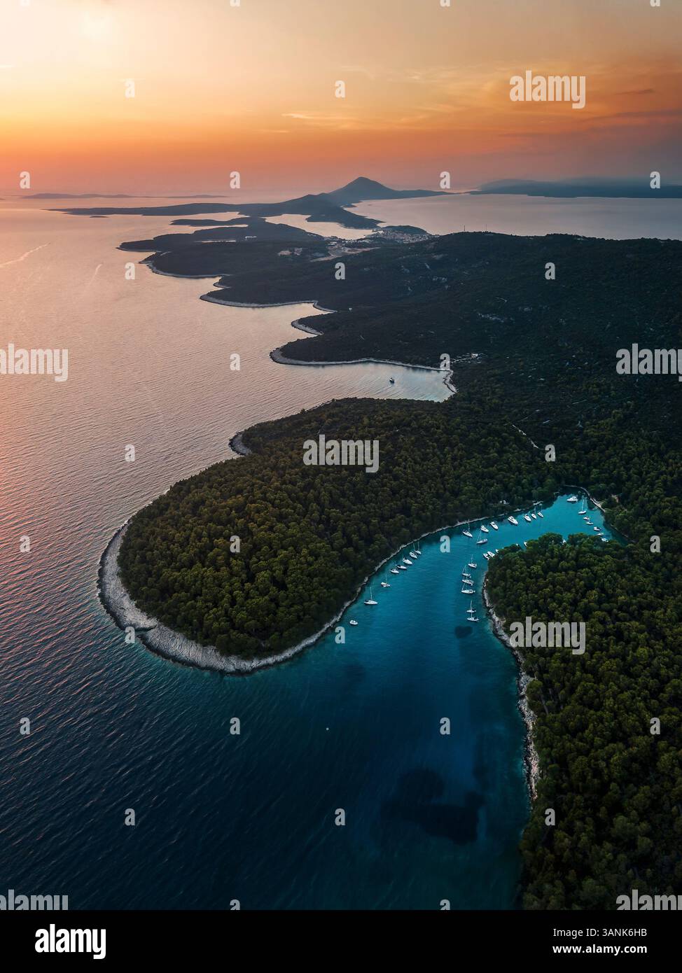 Aerial view of beautiful bay and marina with sailboats in turquoise ...
