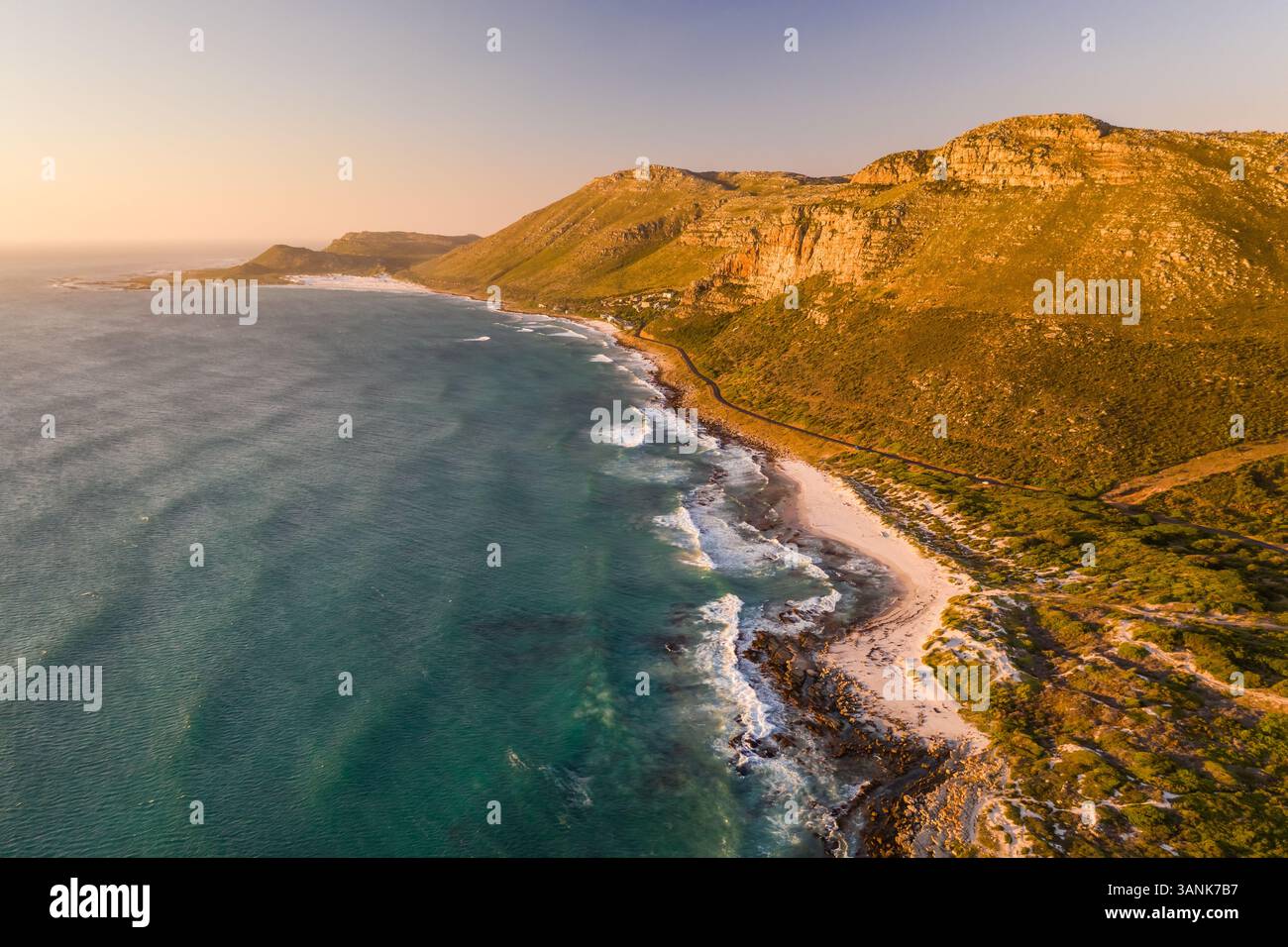 Aerial view of Scarborough Beach during sunset, South Africa Stock ...