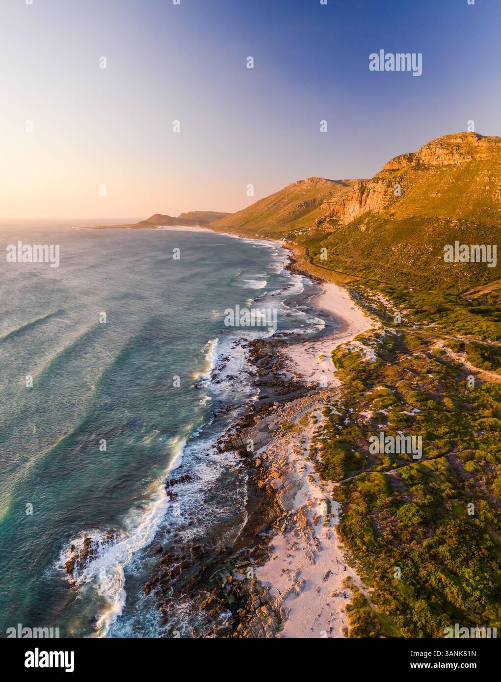 Aerial view of Scarborough Beach during sunset, South Africa Stock ...