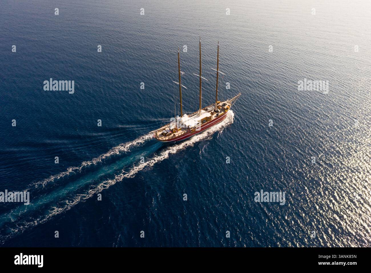 Aerial view of touristic sailing boat crossing the Adriatic sea ...