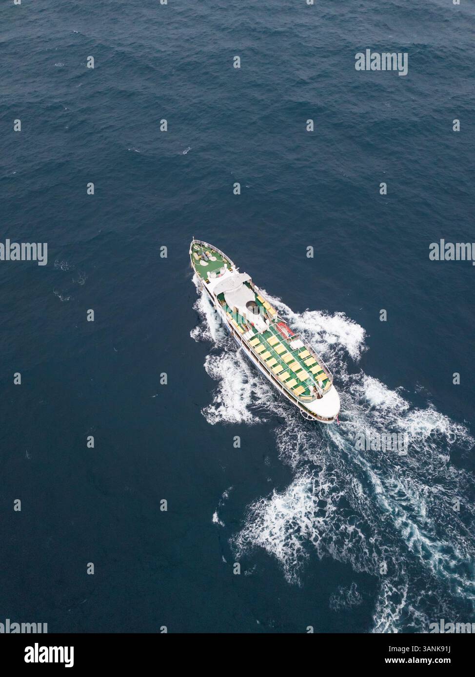 Aerial view of a big ferry crossing the Adriatic sea near Lošinj ...