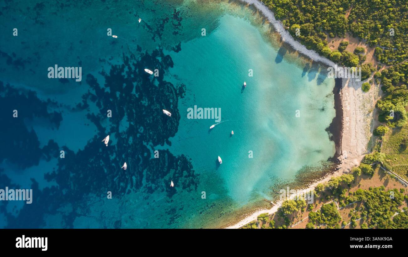 Aerial view of boats anchored near Ilovik island, Croatia Stock Photo ...