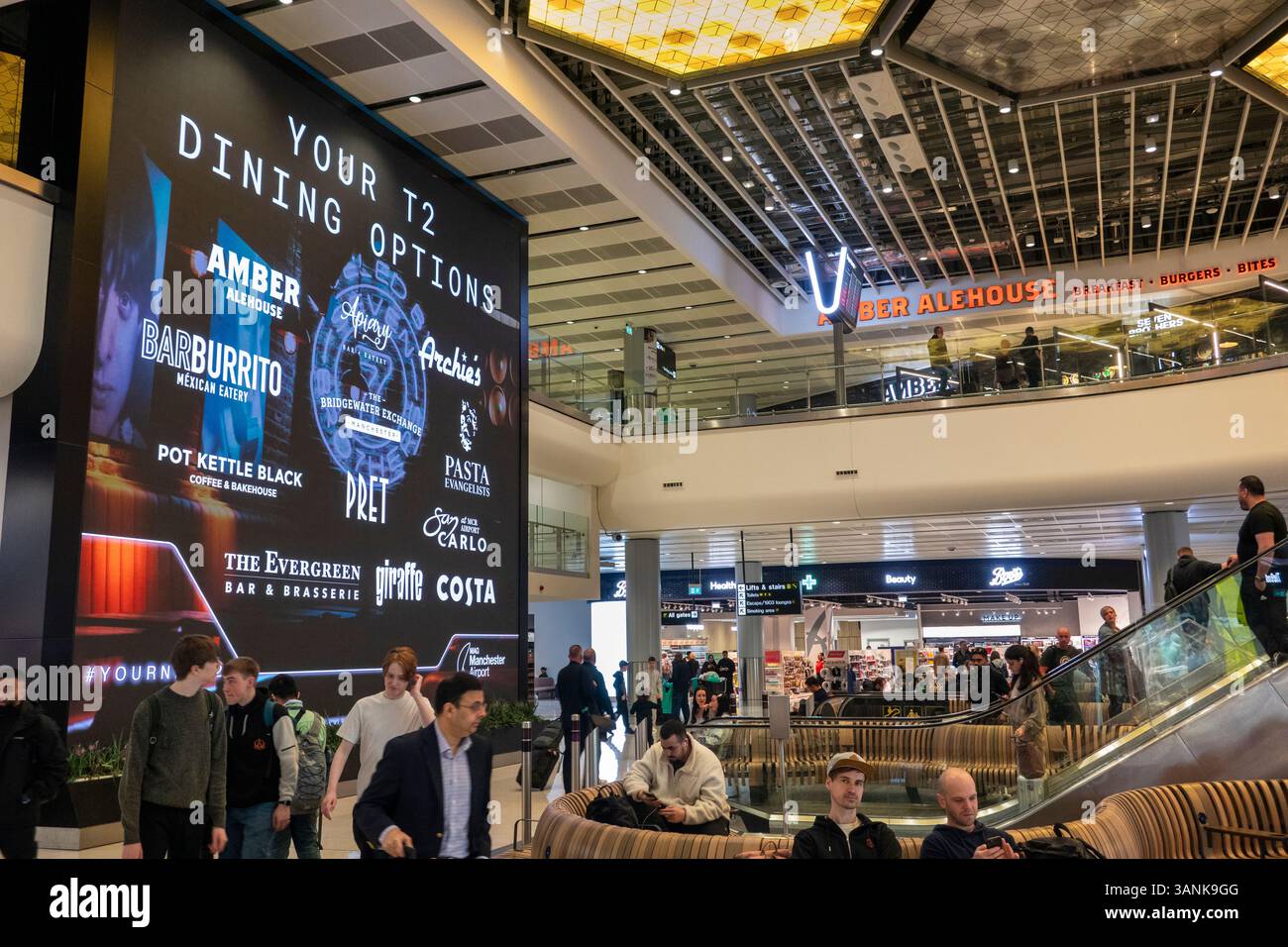 UK, England, Manchester Airport, Terminal 2 departure lounge ...