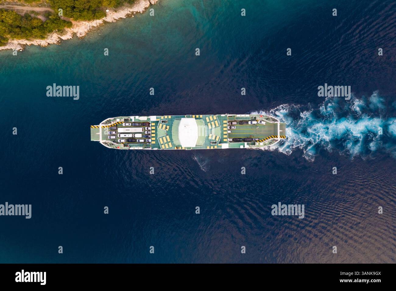 Aerial view of a big ferry crossing the Adriatic sea near Lošinj ...