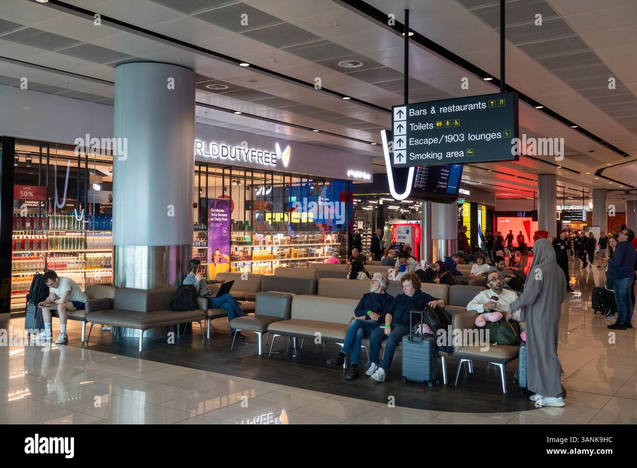 UK, England, Manchester Airport, Terminal 2 departure lounge ...