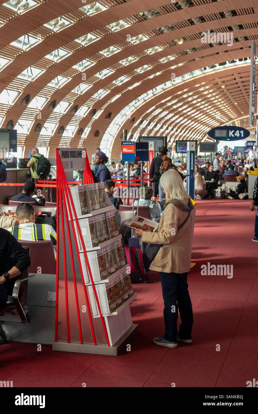 France, Paris, Charles de Gaulle airport, departure gate K interior ...