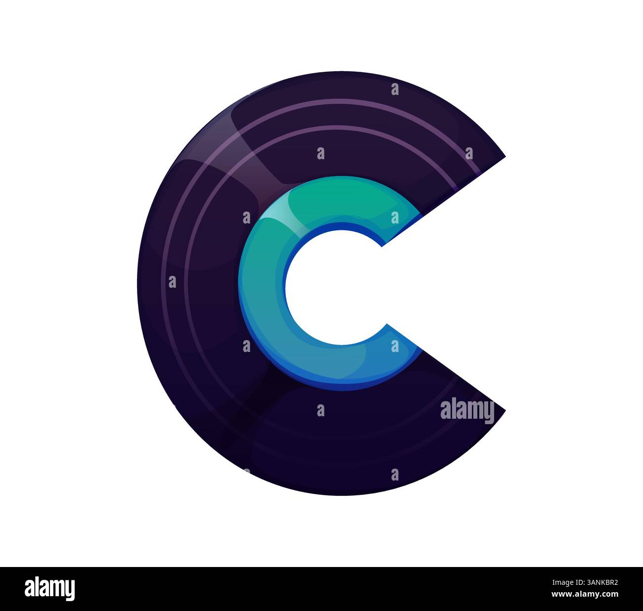 Cartoon musical font letter C as a vinyl record disk, music instrument ...