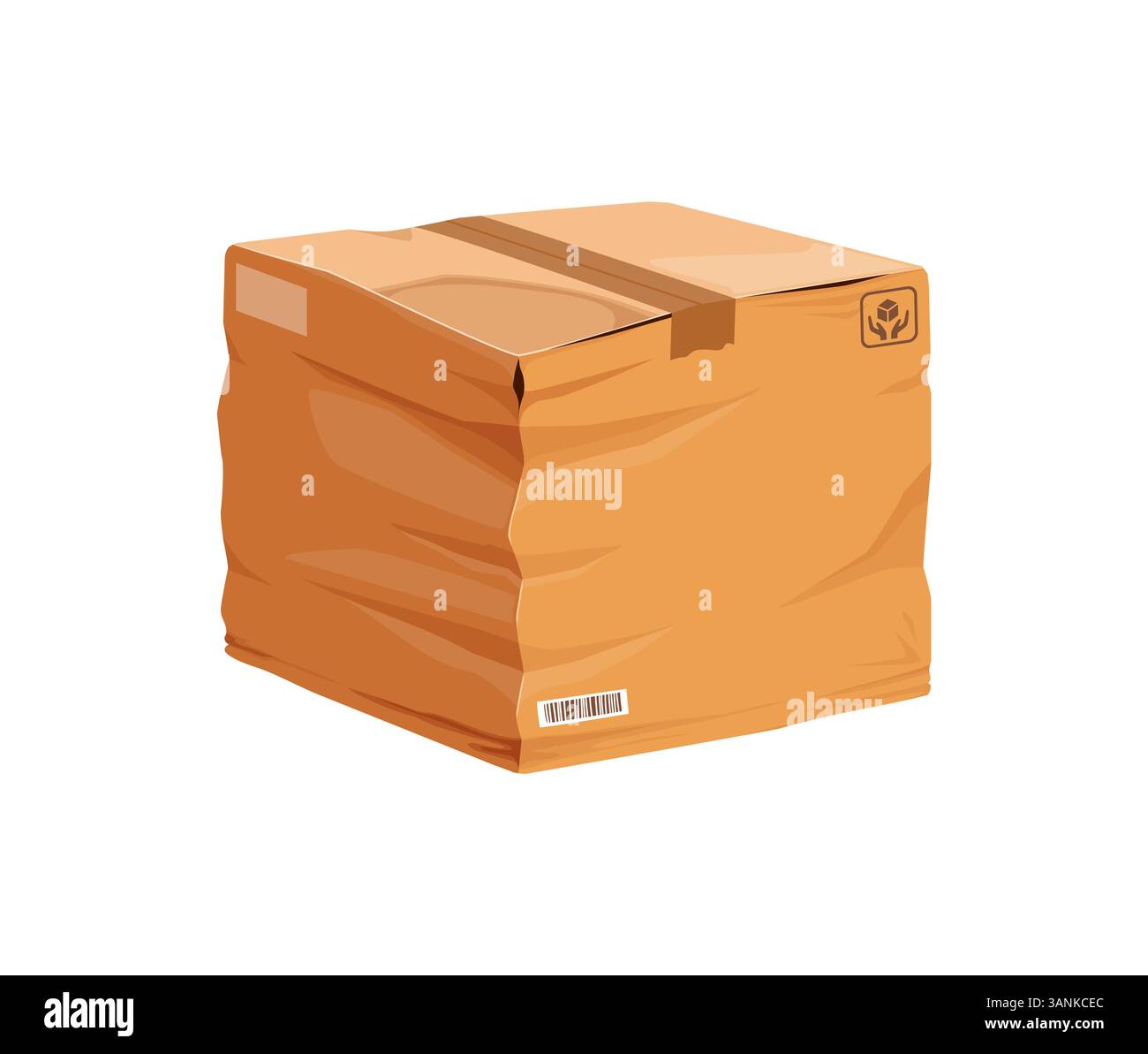 Damaged and broken parcel cardboard box cartoon. Ripped crushed cargo box, destroyed wet ...