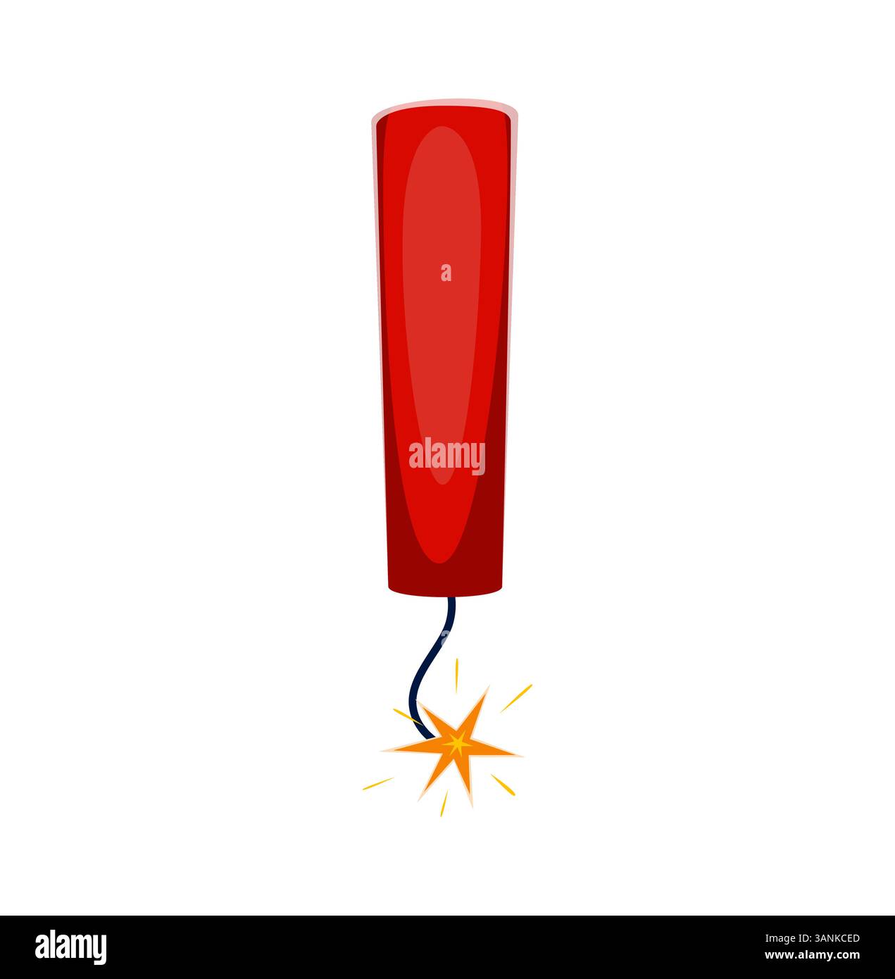 Cartoon exclamation mark as red dynamite stick with a lit fuse ...