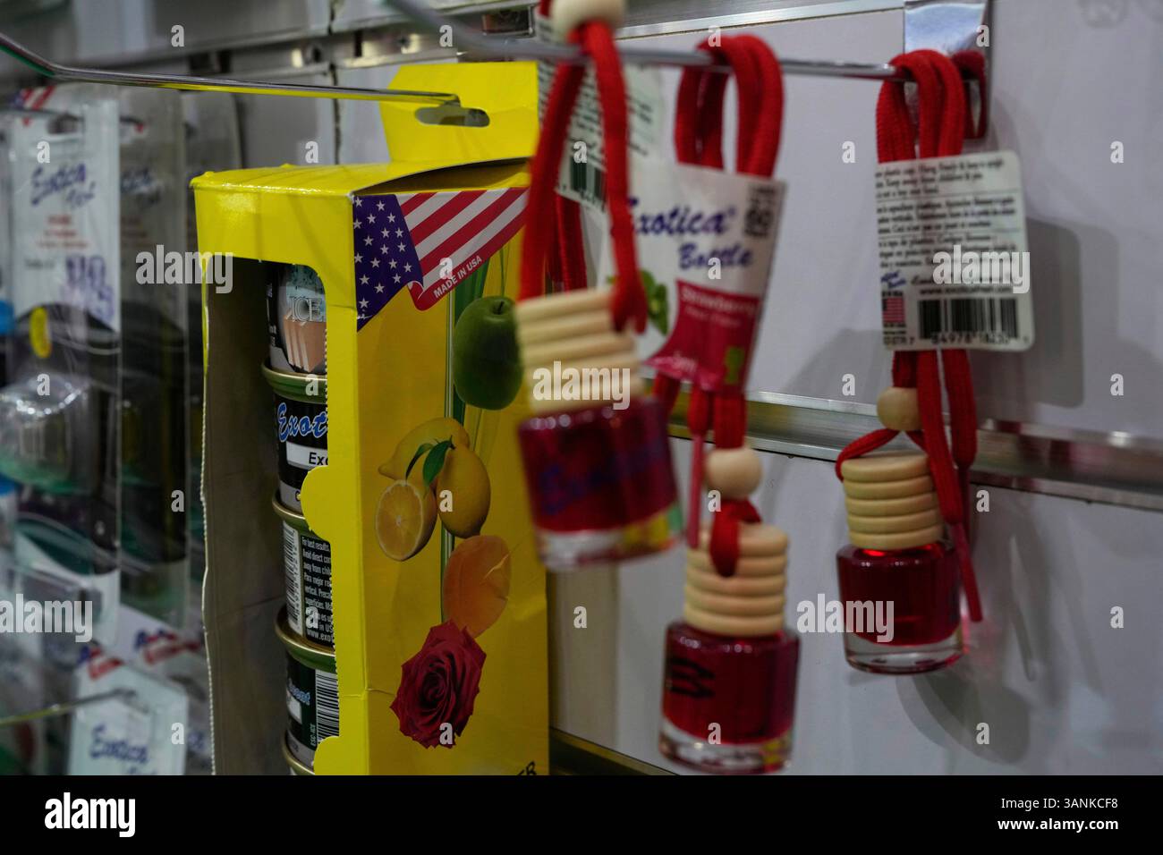 Freshener products are displayed at the booth for Exotica Freshener Co ...
