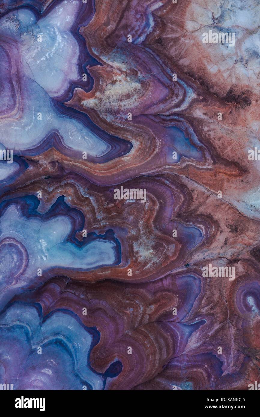 Aerial view of colorful geological formation with unique patterns and ...