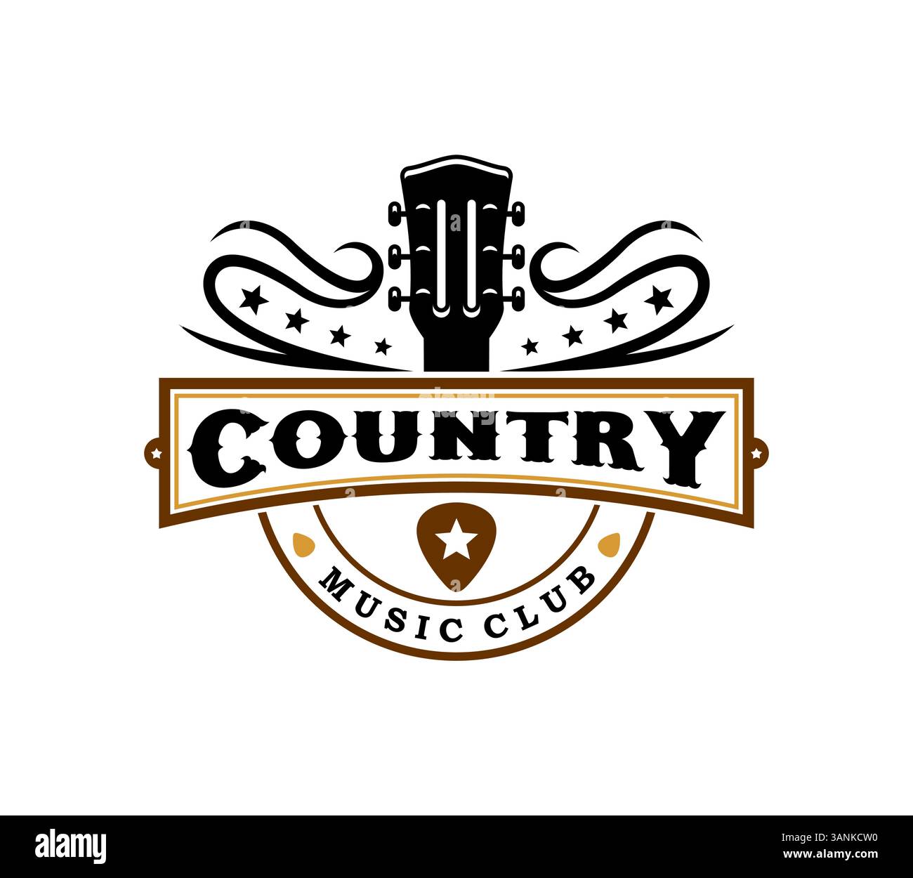 Country music club icon featuring a guitar headstock, swirling ...