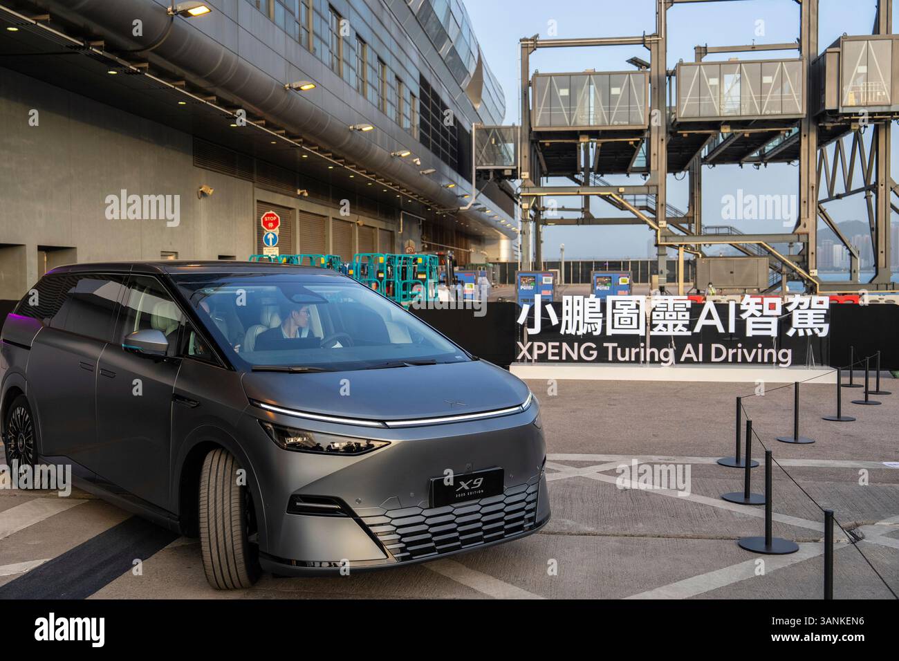An XPeng X9 electric vehicle is displayed at the company's showcase ...