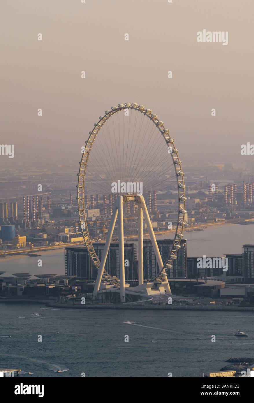 Aerial view of Bluewaters Island with Ain Dubai observation wheel and ...