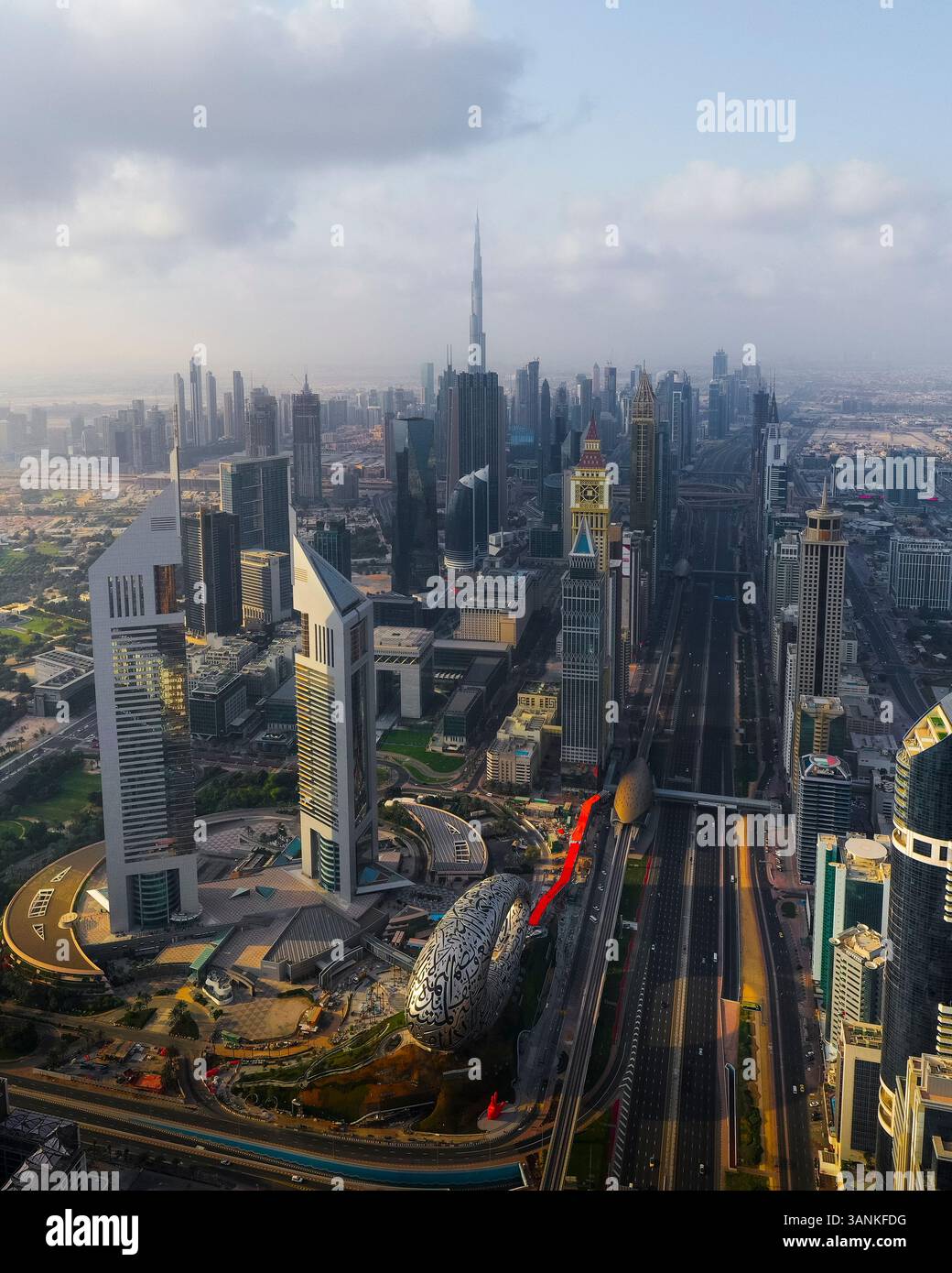 Aerial view of Downtown Dubai with Burj Khalifa and Emirates Tower ...