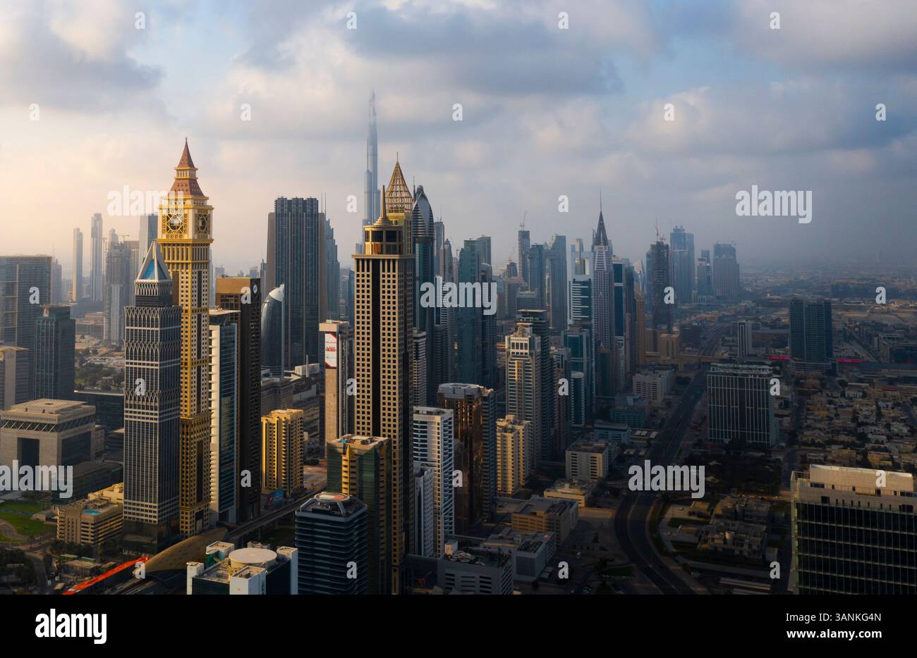 Aerial view of Downtown Dubai with Al Yaqoub Tower and Burj Khalifa ...