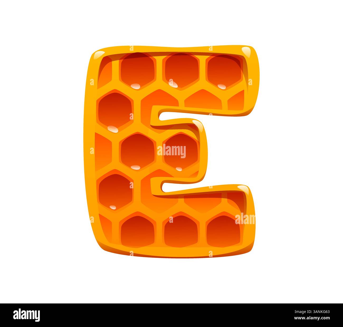 Honey font typeface, honeycomb letter E. Beekeeping harvest type sign ...