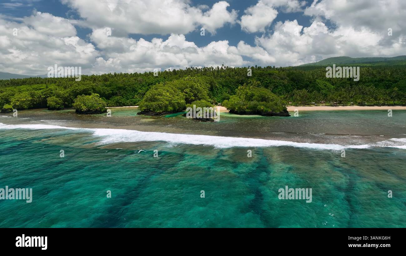 Aerial view of tropical island with beautiful coastline, coral reef ...